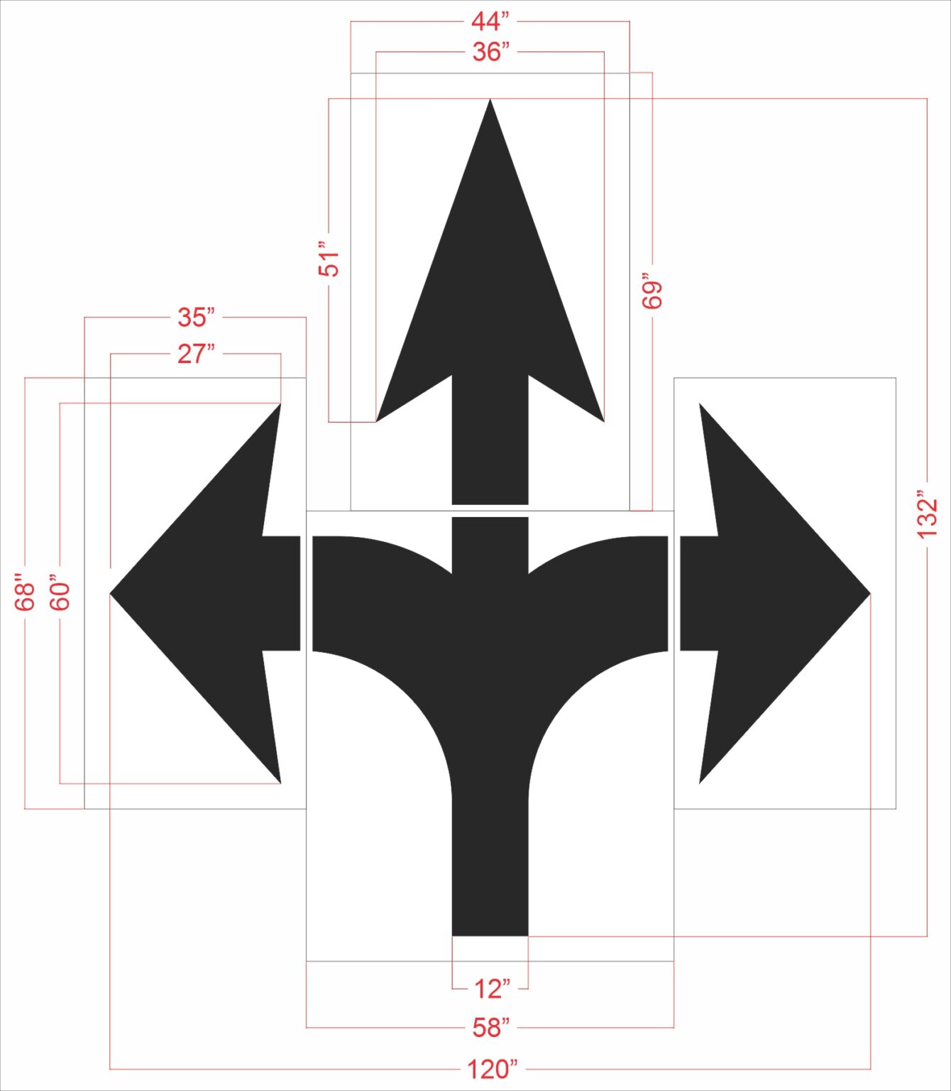 132" Amazon Left Straight Right Turn Arrow Stencil - RAE Products ...