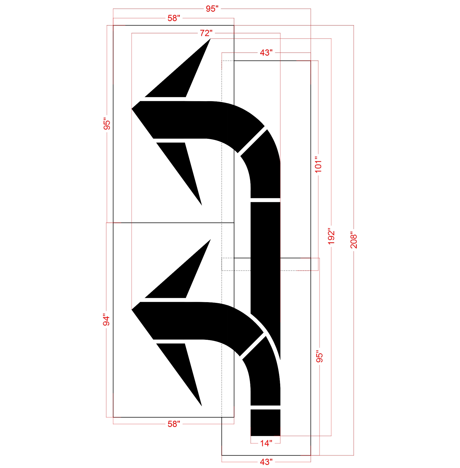 192" Connecticut DOT Double Turn Arrows Stencil - RAE Products ...